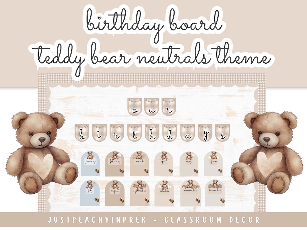 Teddy Bear Classroom Birthday Board | Neutral Gingham Decor (digital ...