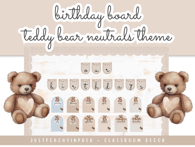 Teddy Bear Classroom Birthday Board | Neutral Gingham Decor (digital ...