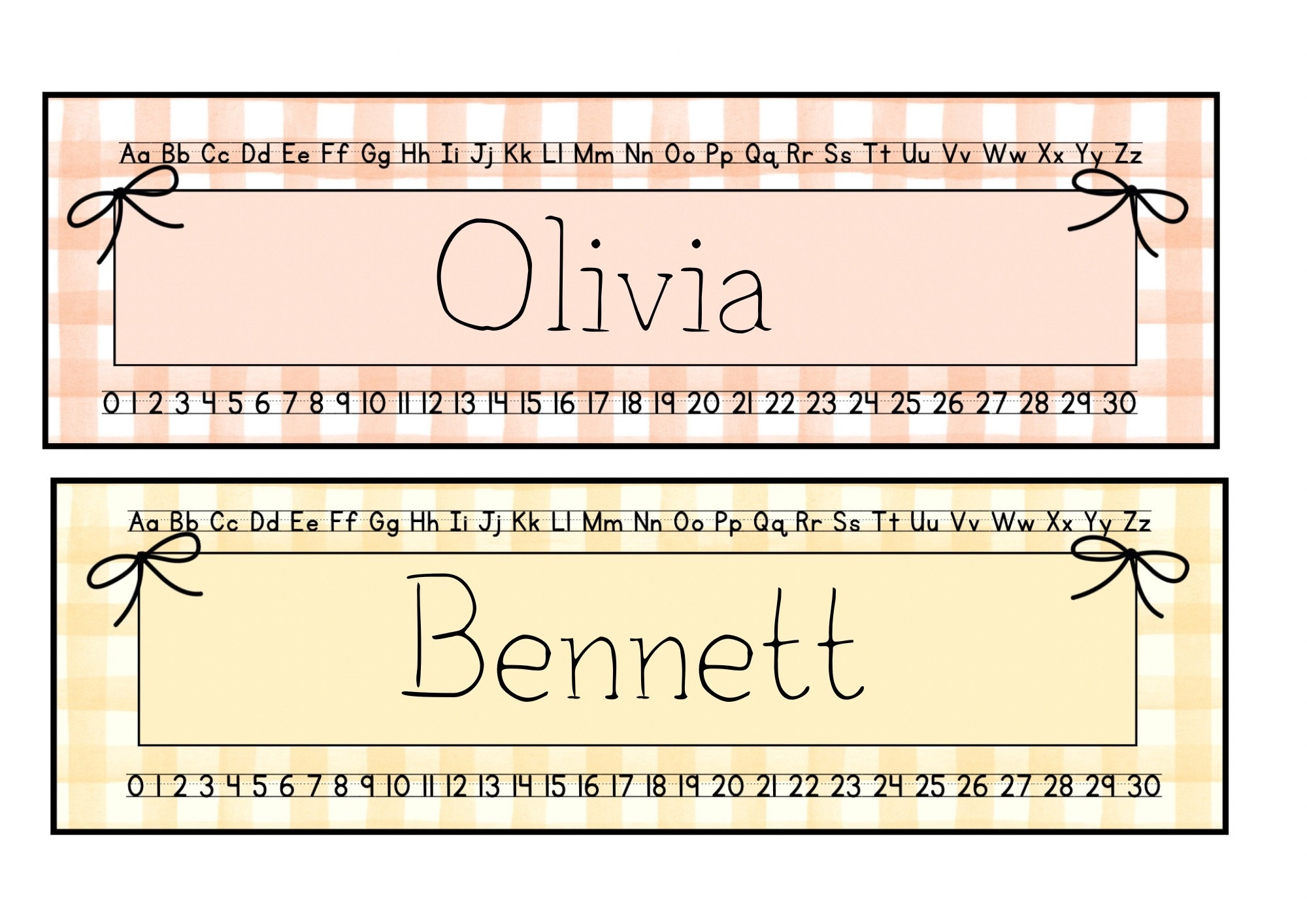 Student Name Desk Plates in Gingham and Bows Theme | Classroom Decor ...