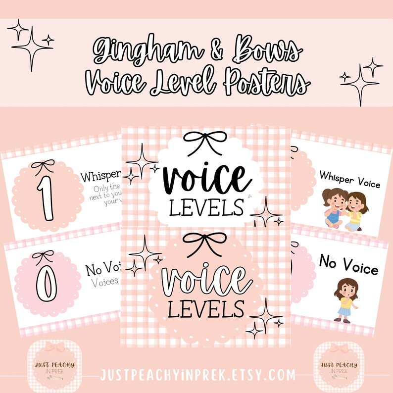 Editable Classroom Voice Level Posters in Gingham and Bows Theme ...