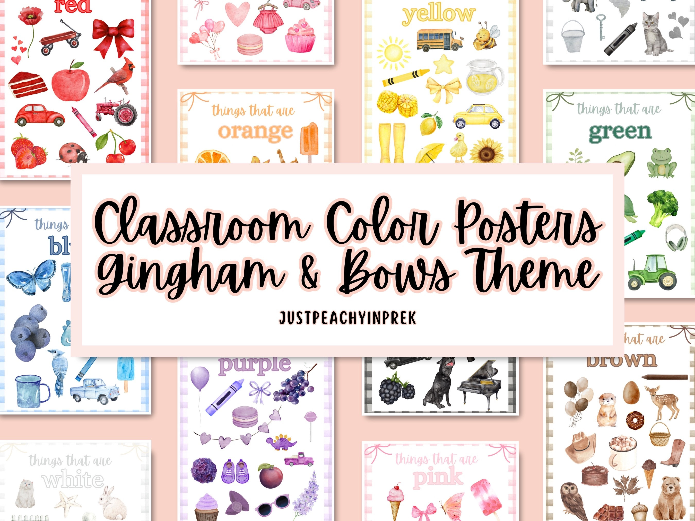 Gingham & Bows Classroom Color Posters | Pastel Decor (digital Download ...
