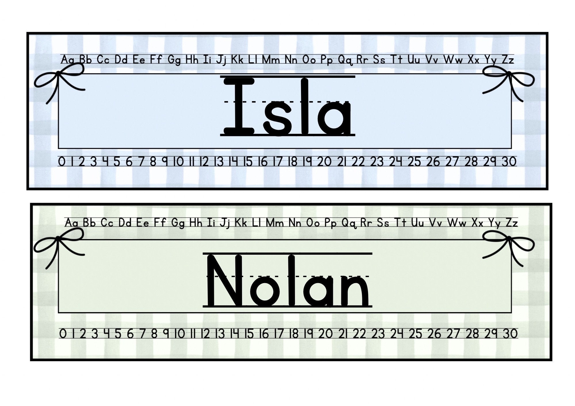 Student Name Desk Plates in Gingham and Bows Theme | Classroom Decor ...