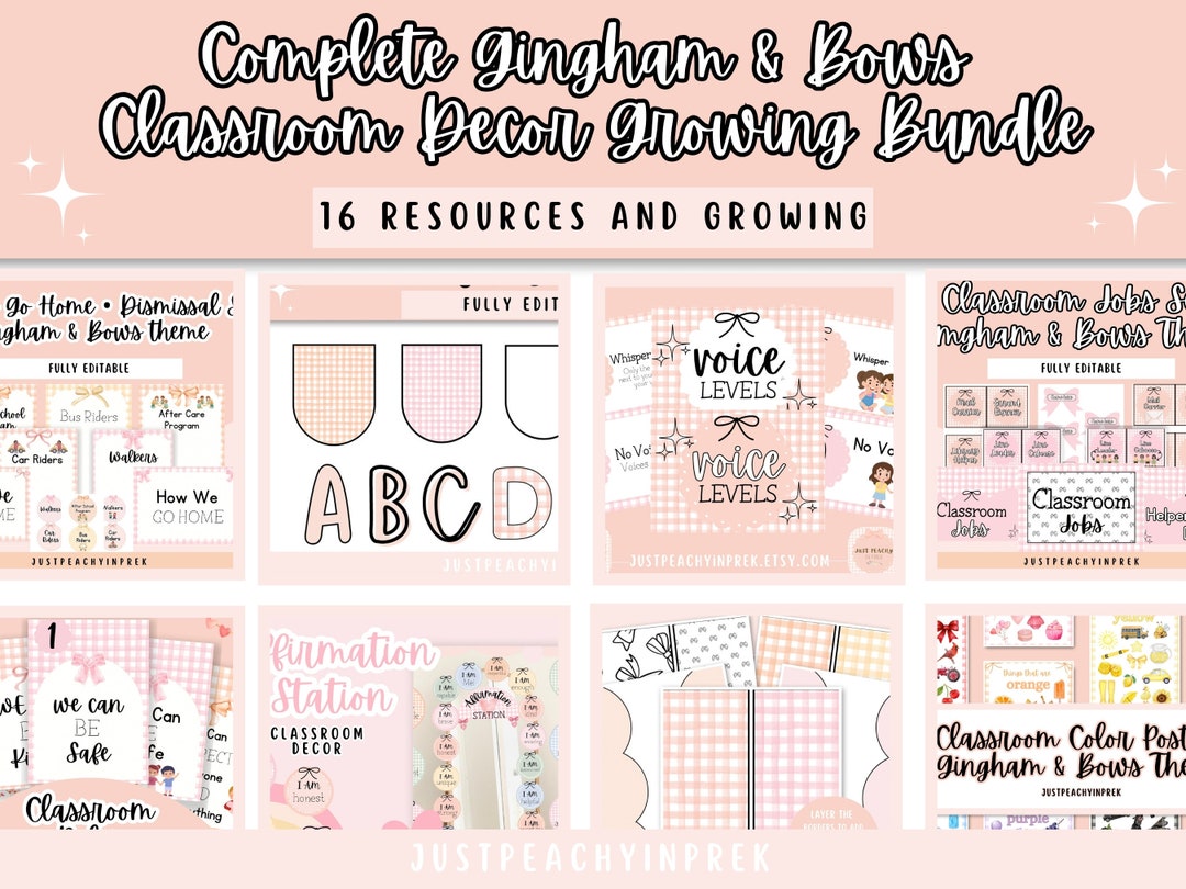 Gingham Bows Classroom Decor Bundle | Teacher Printable (digital ...