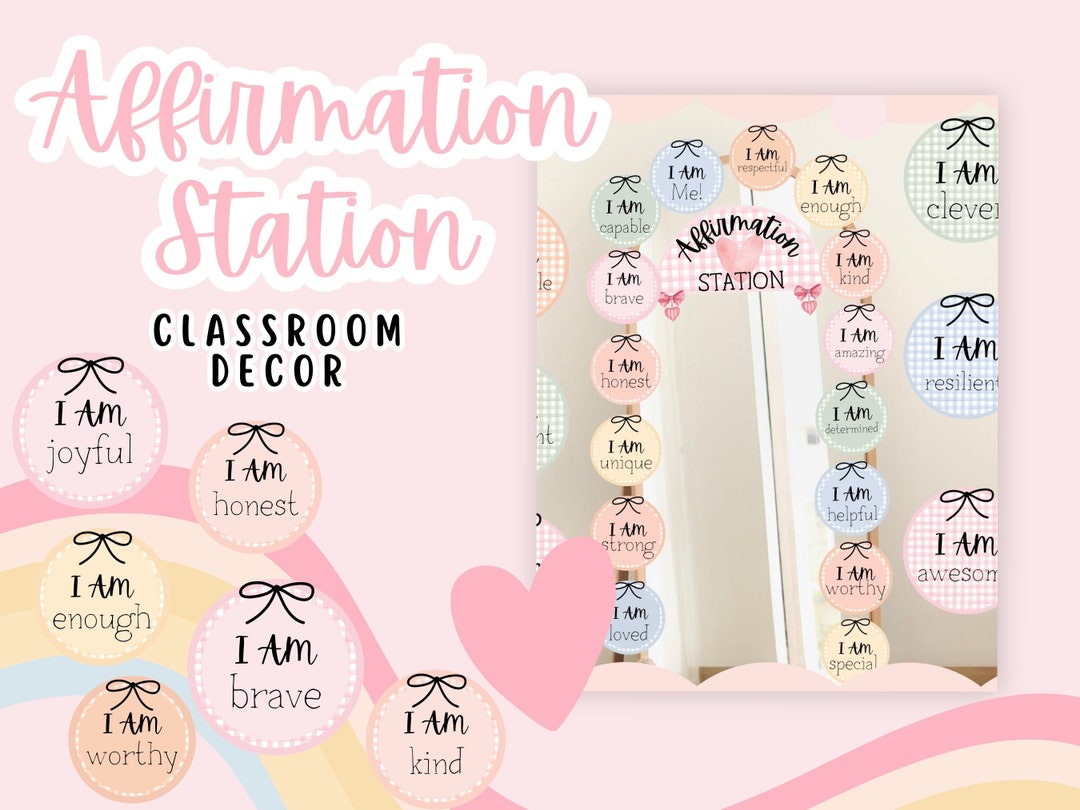 Classroom Affirmation Station Set in Gingham and Bows Theme Soft ...