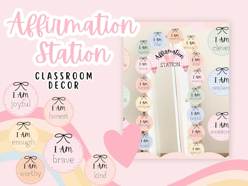 Gingham and Bows Classroom Theme Affirmation Station Set in Soft ...
