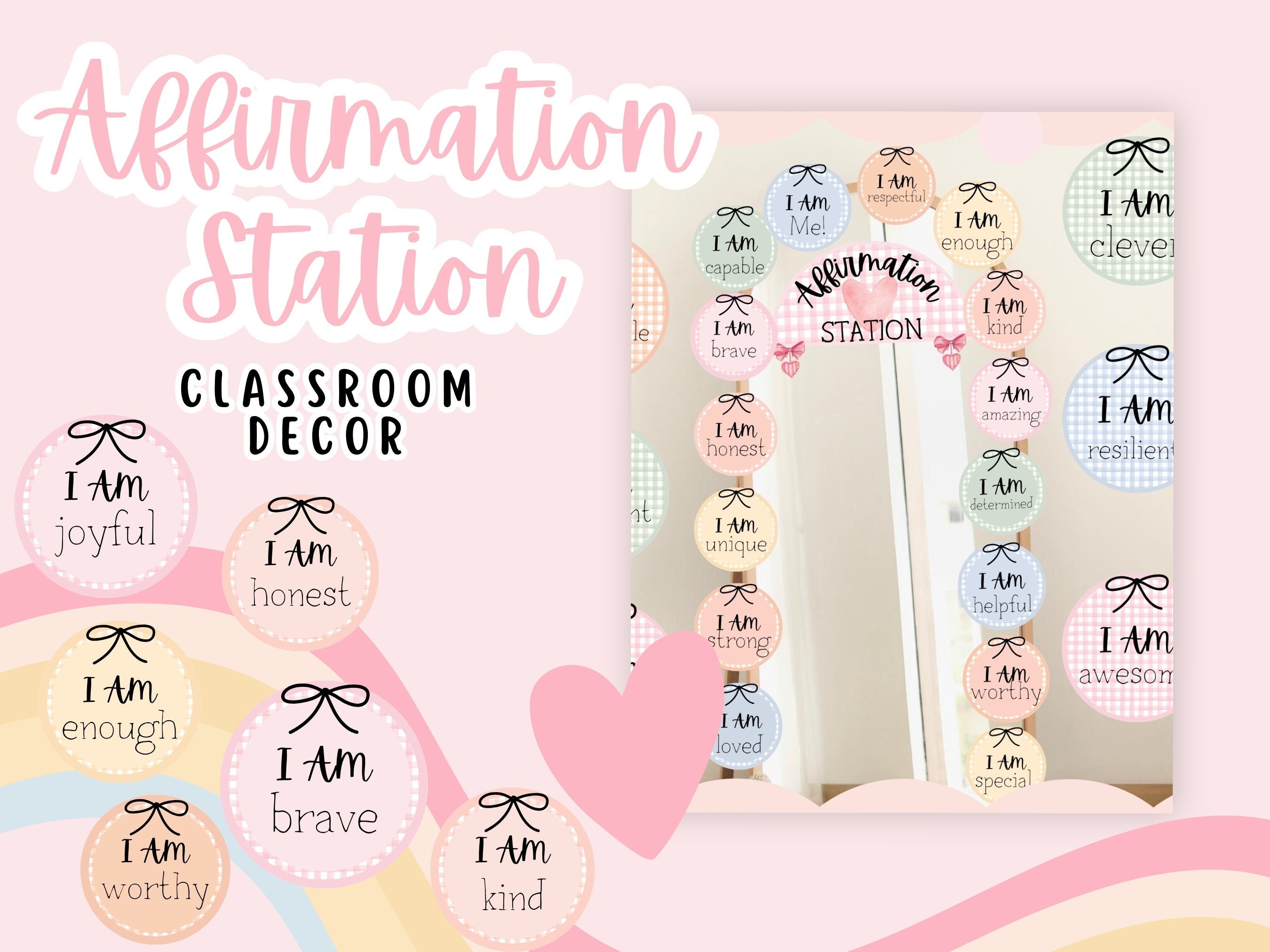 Classroom Affirmation Station Set in Gingham and Bows Theme Soft ...
