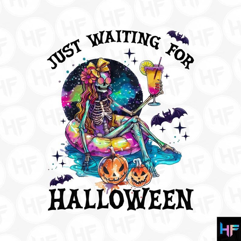 Waiting for Halloween Skull Skeleton PNG Downloadable Halloween Design ...