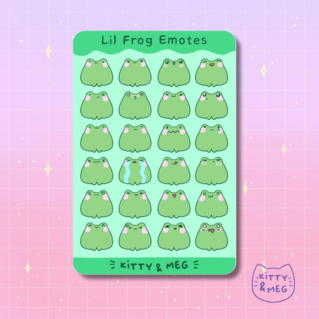 Frog Emote Sticker Sheet | Cute Frog Sticker Sheet | Vinyl Kawaii ...