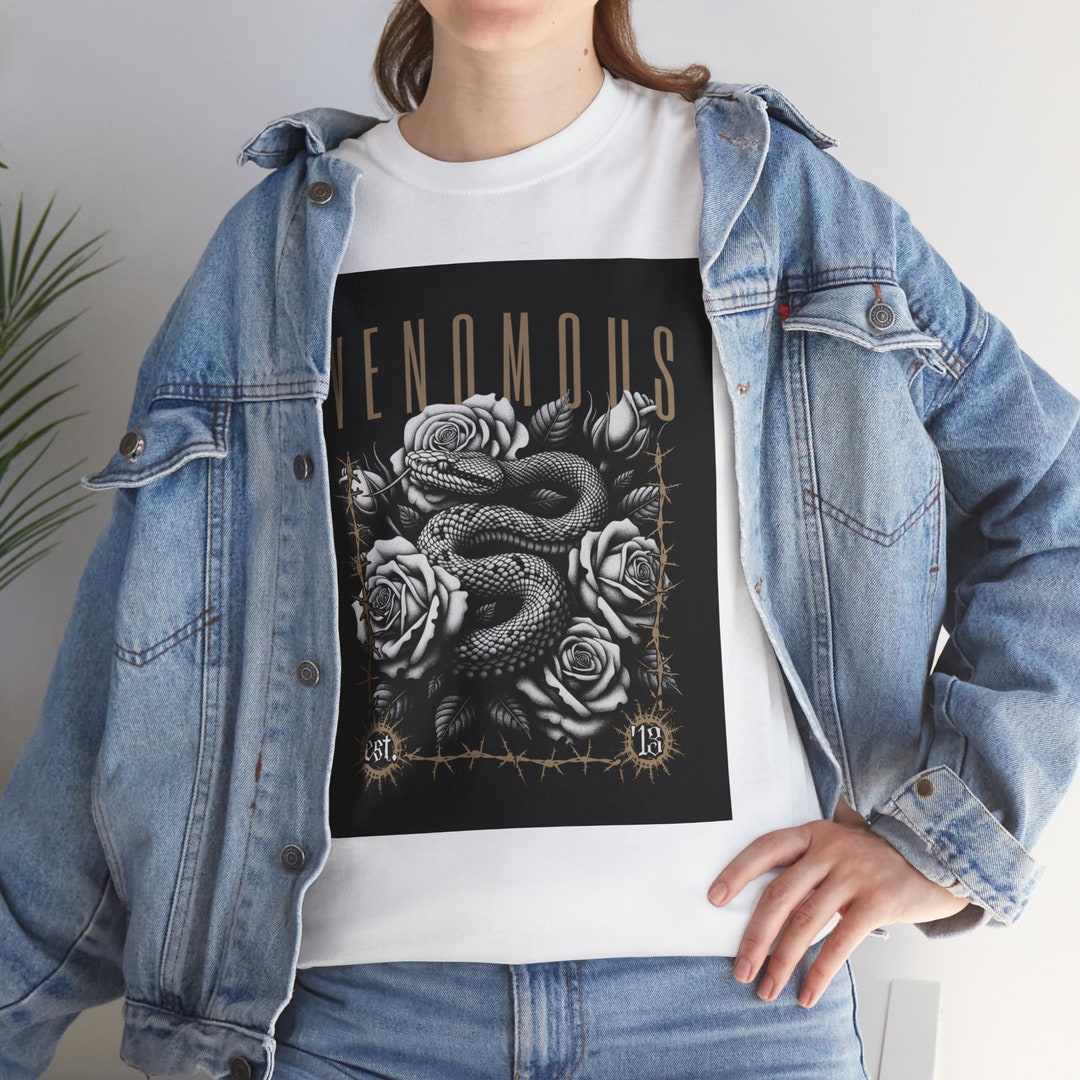 Venomous Snake and Roses T-shirt, Dark Gothic Design, Unisex Edgy ...