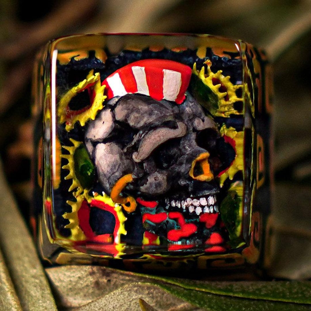 The Culuacan Oracle Artisan Keycap | Skull, Moss, and Gears - Etsy