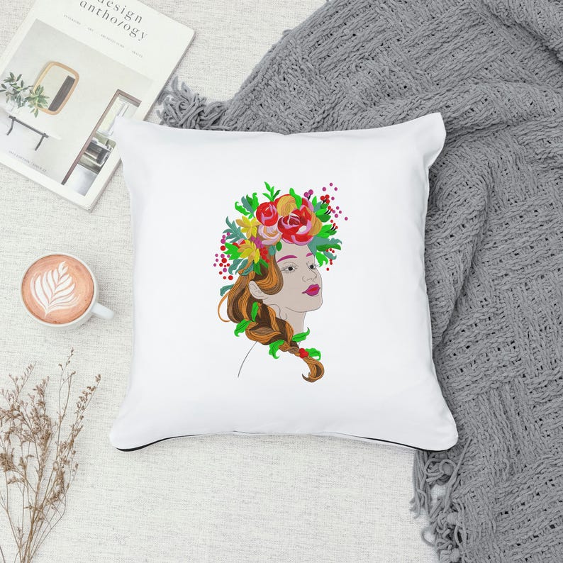 Floral Woman Embroidery Design: Rose Flowers Machine Embroidery Pattern ...