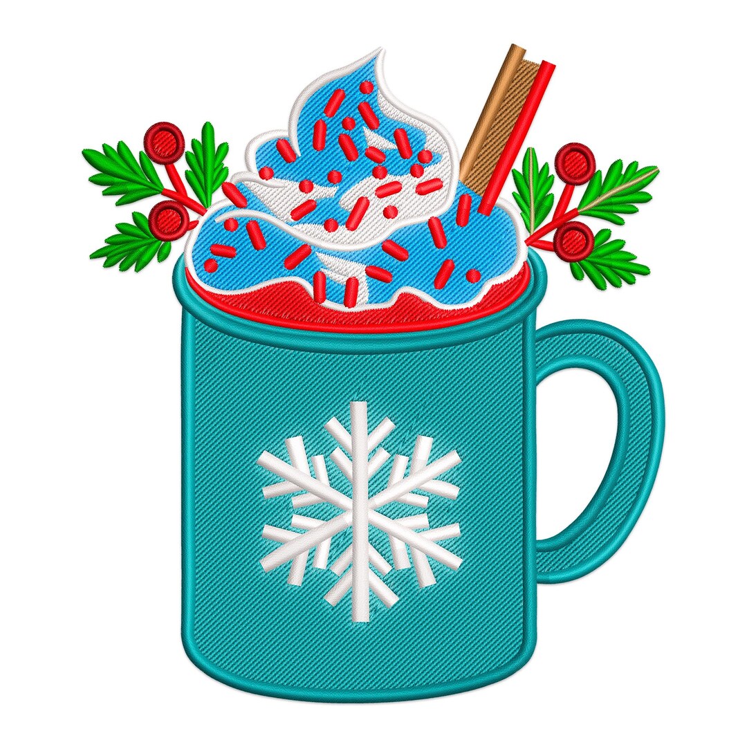 Christmas Hot Chocolate Embroidery Design: Whipped Cream & Sprinkles ...