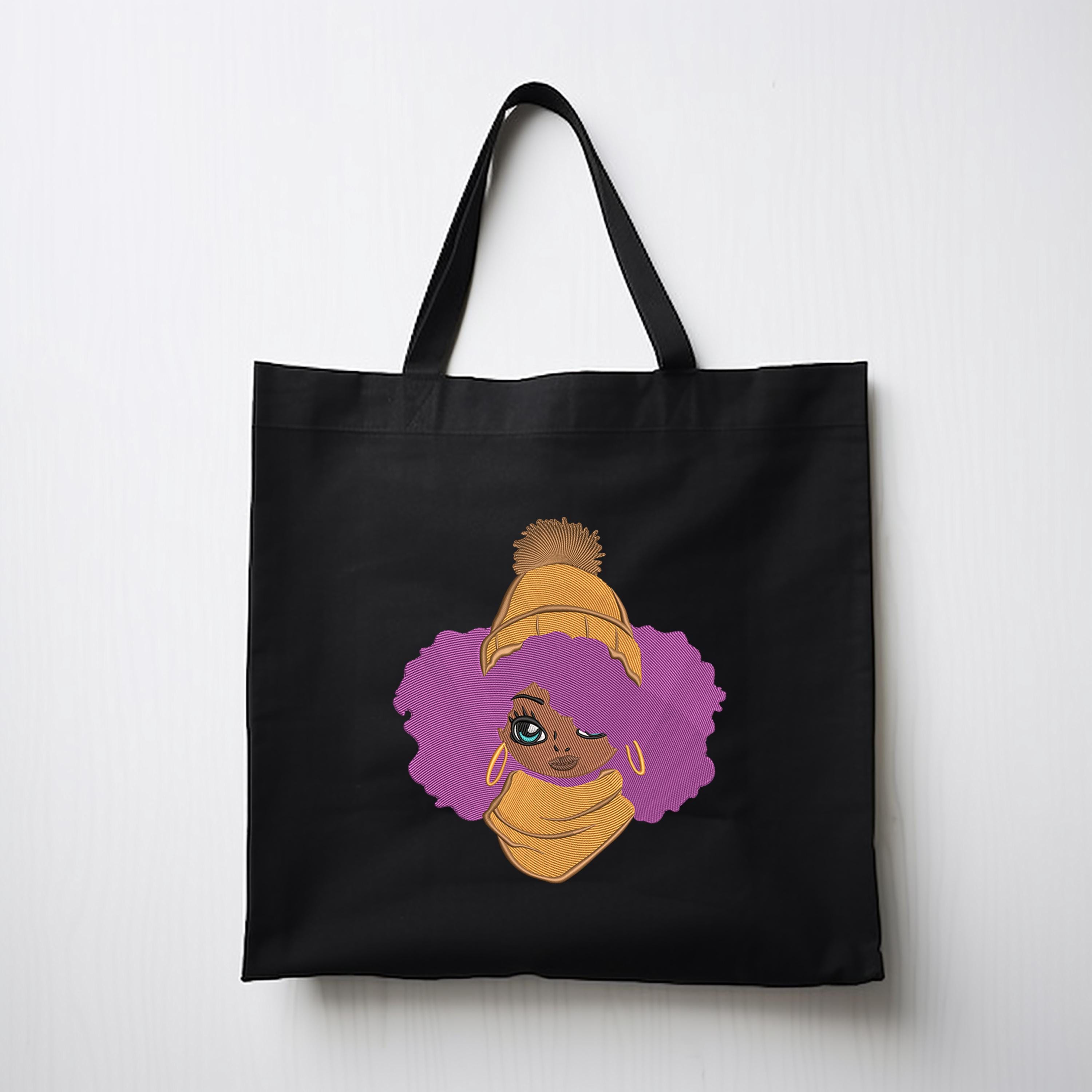 Afro Girl Embroidery Design, Afro Black Woman With Winter Hat Machine ...