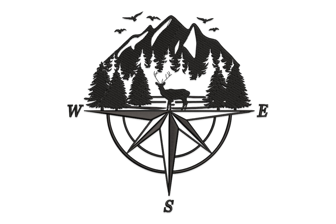 Compass Embroidery Design, Compass With Mountain Machine Embroidery ...