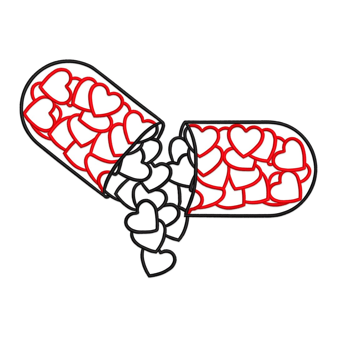 Love Capsule Machine Embroidery Design: Heart Pill PES File - Etsy