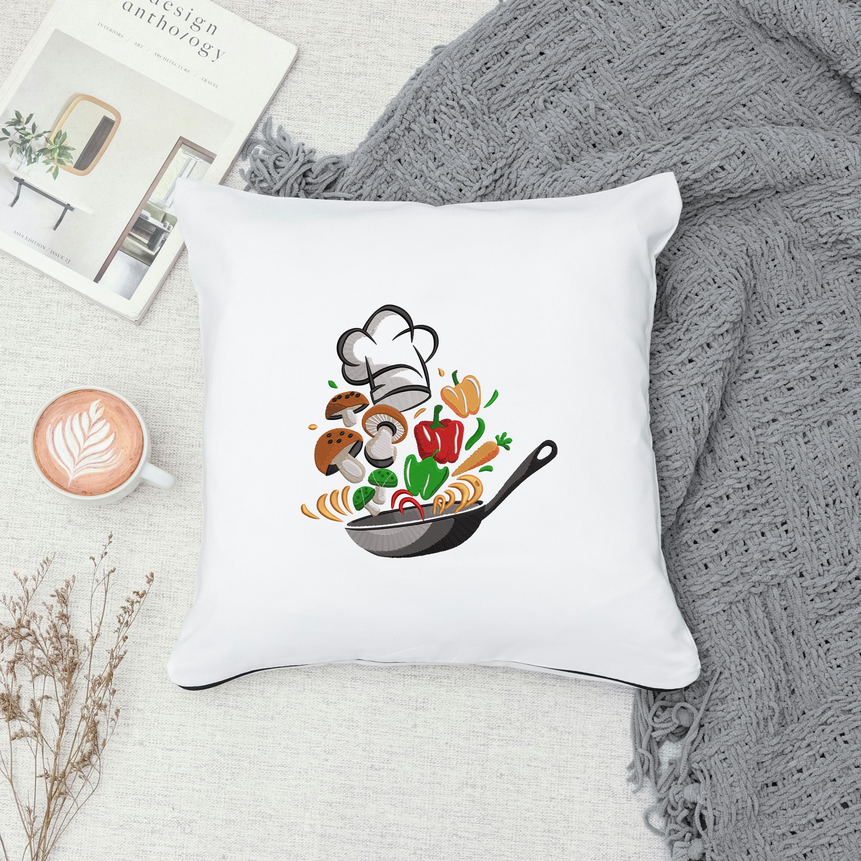 Frying Pan Embroidery Design: Mushroom & Vegetables (machine Embroidery ...