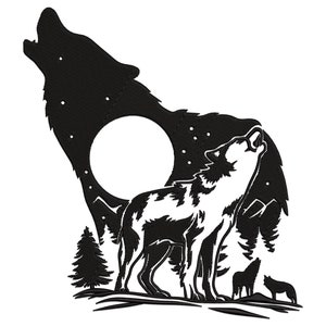 Wolf Embroidery Design, Wolf Full Moon and Nature Machine Embroidery ...