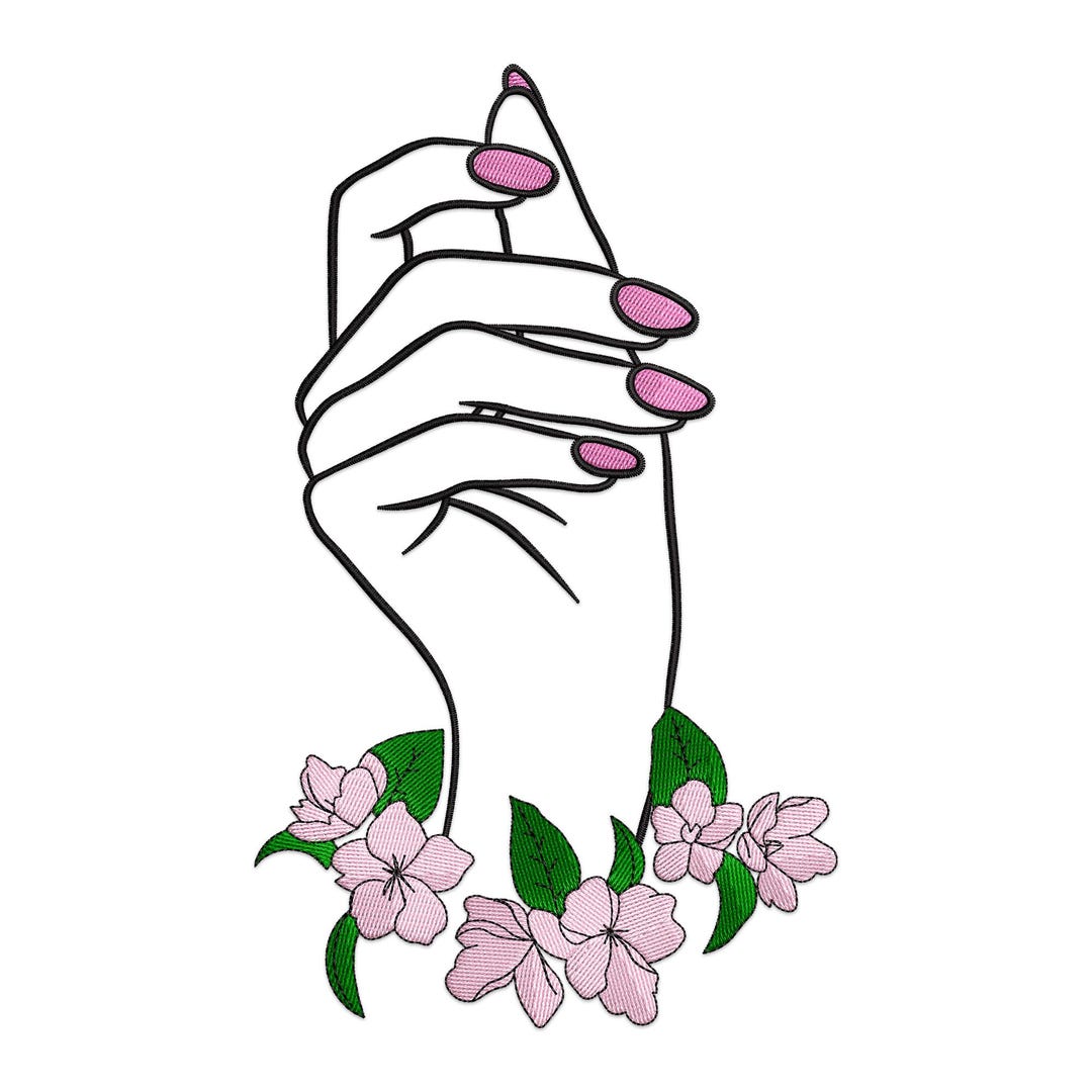 Floral Hand Embroidery Design: Woman's Bracelet, Pink Nails (digital ...