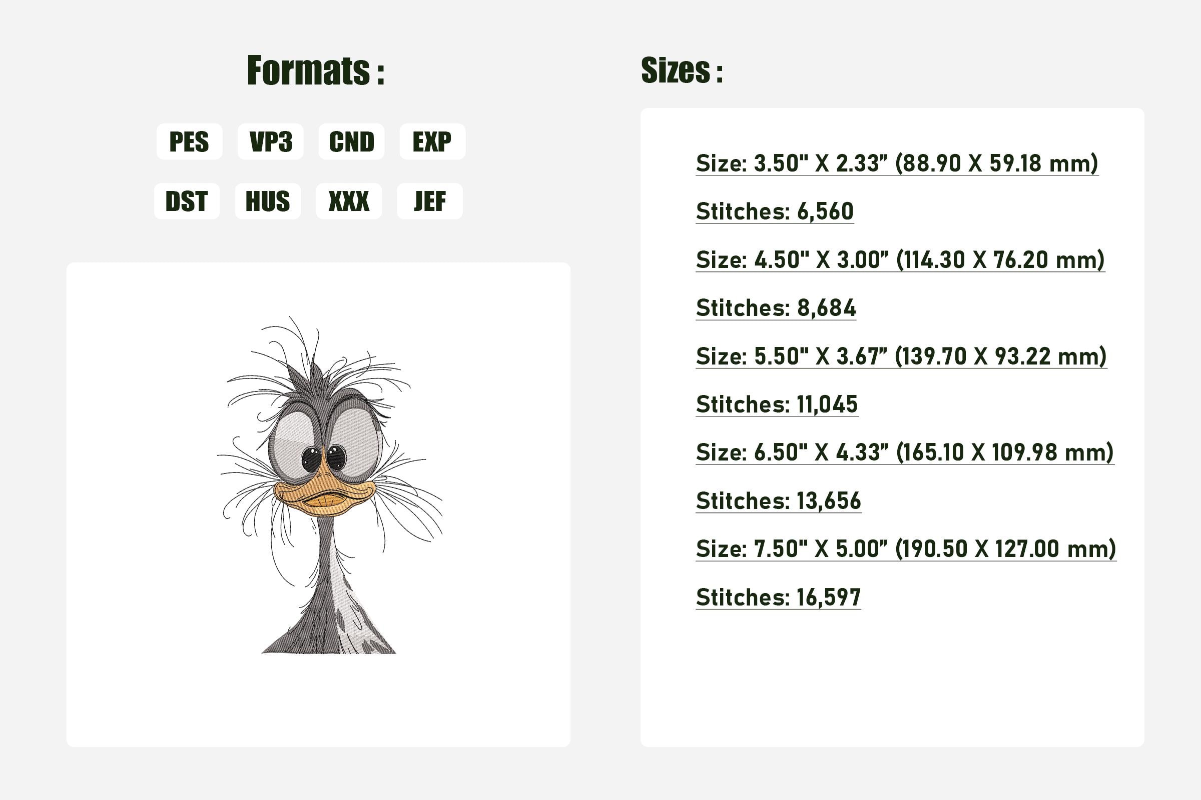 Funny Frazzled Duck Embroidery Design, Cartoon Animal (PES, DST, EXP ...