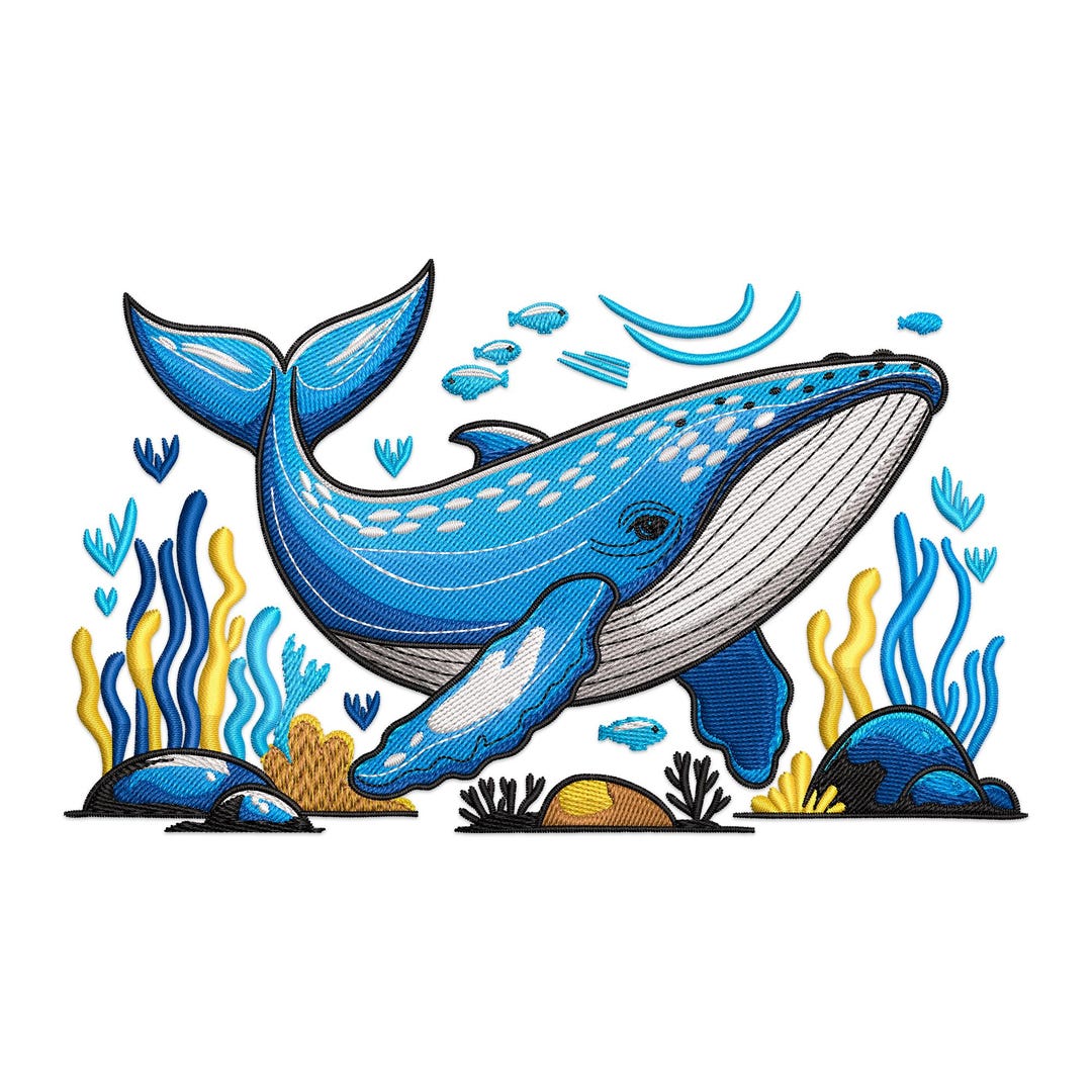 Blue Whale Machine Embroidery Design, Sea Ocean Pattern (PES, DST, EXP ...