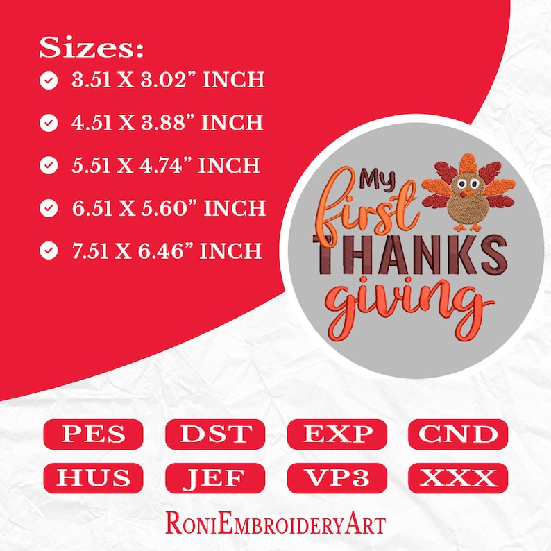 My First Thanks Giving Embroidery Design, My First Thanksgiving With ...