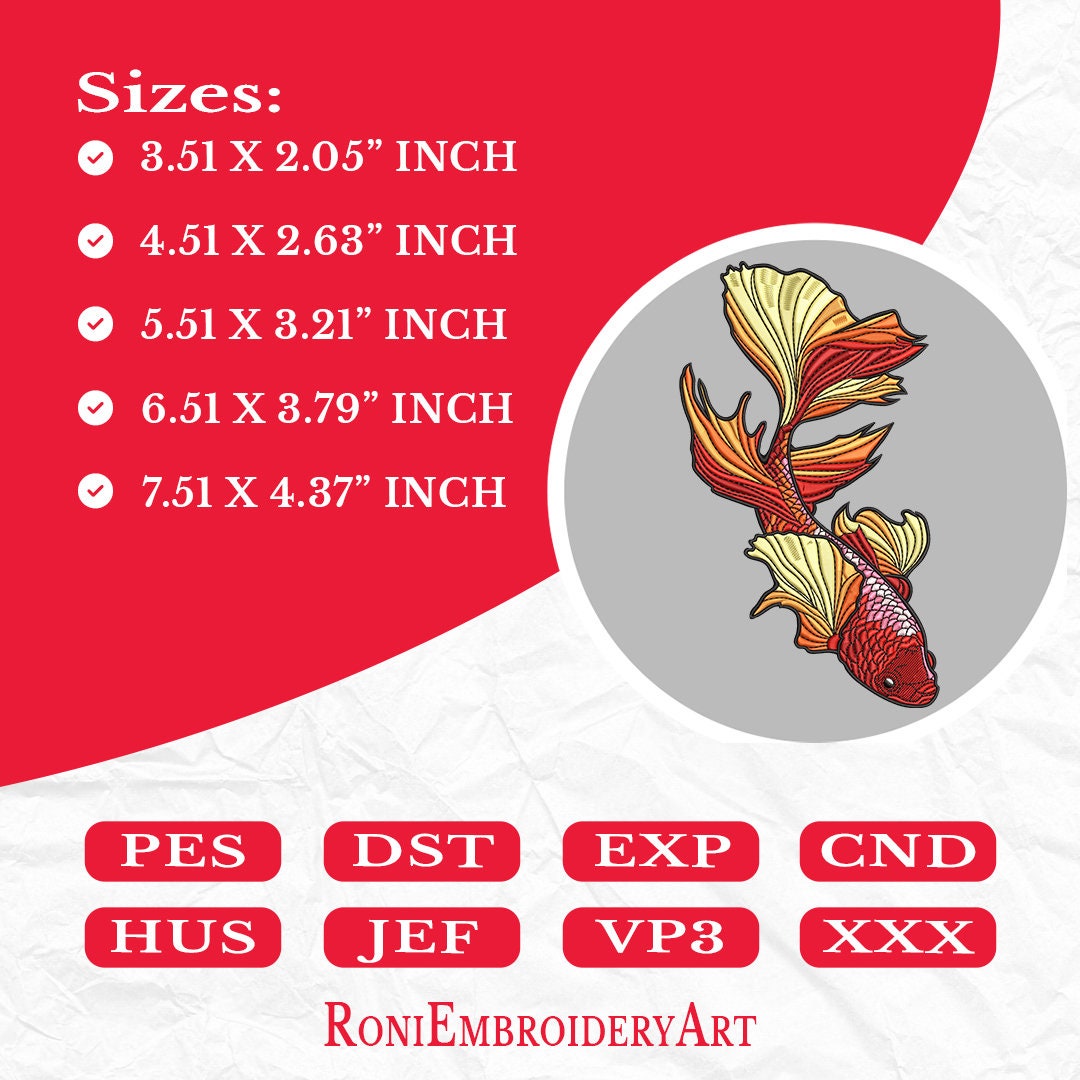 Fish Embroidery Design, Cute Goldfish Machine Embroidery Design, Fish ...