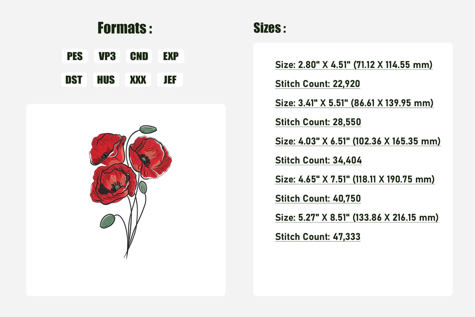Red Poppy Flower Embroidery Design, Floral PES File - Etsy