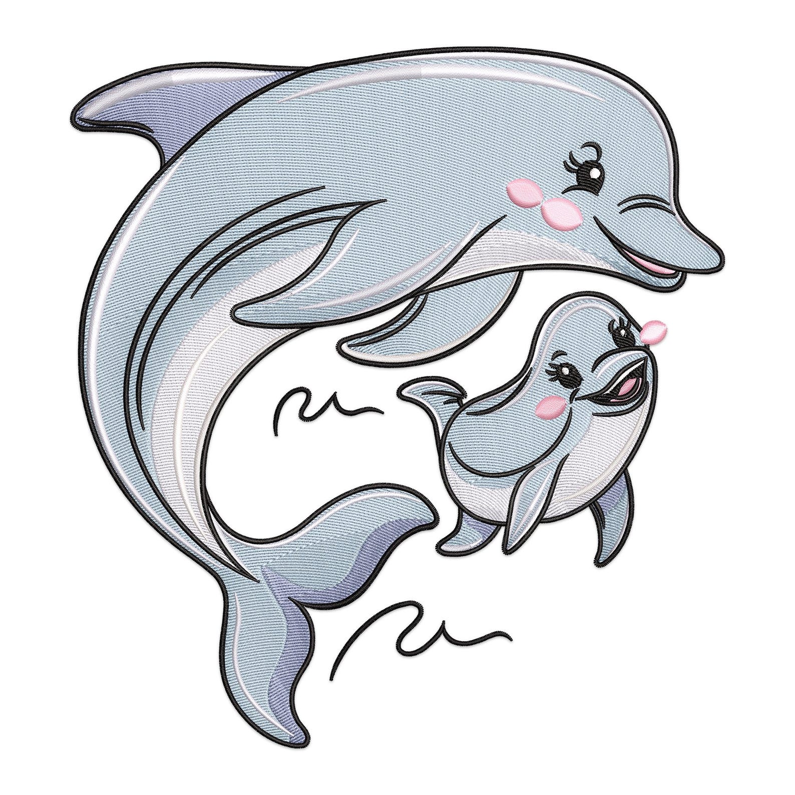 Dolphin Embroidery Design: Jumping Ocean Duo (PES, DST, EXP) - Etsy