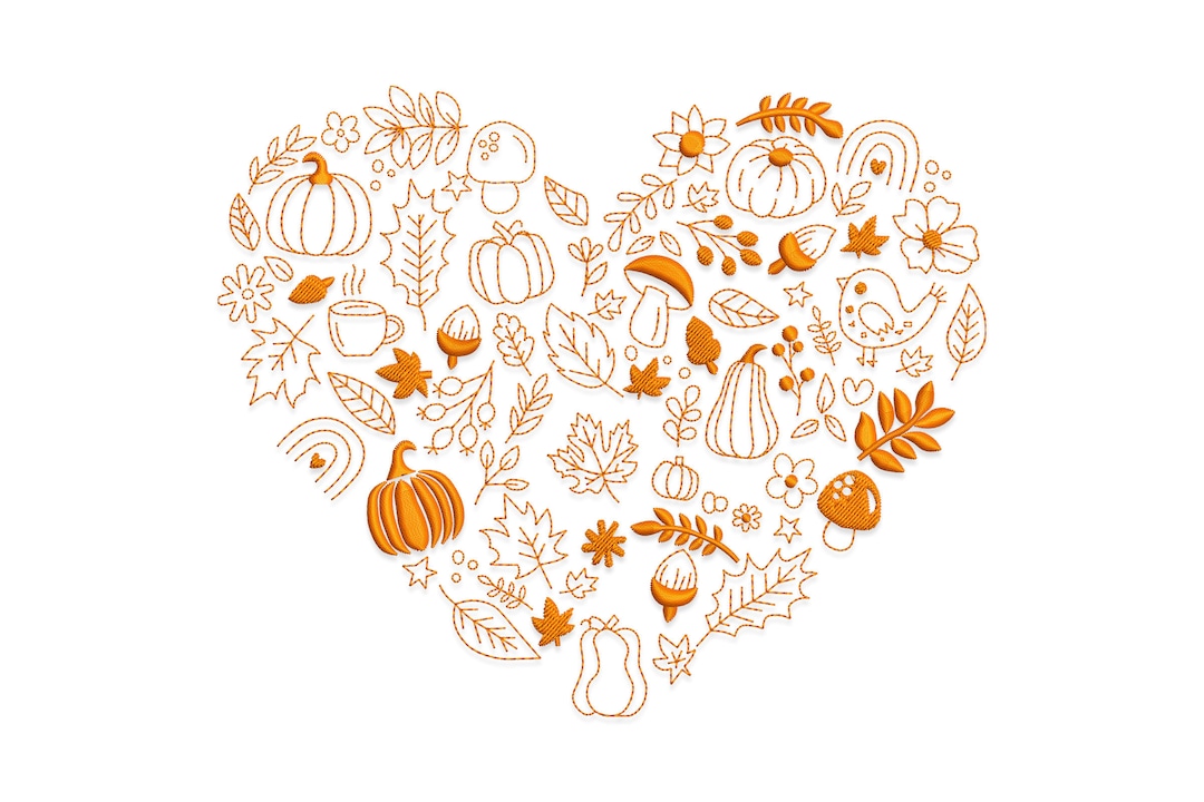 Fall Leaves Heart Embroidery Design: Autumn Pumpkin File - Etsy