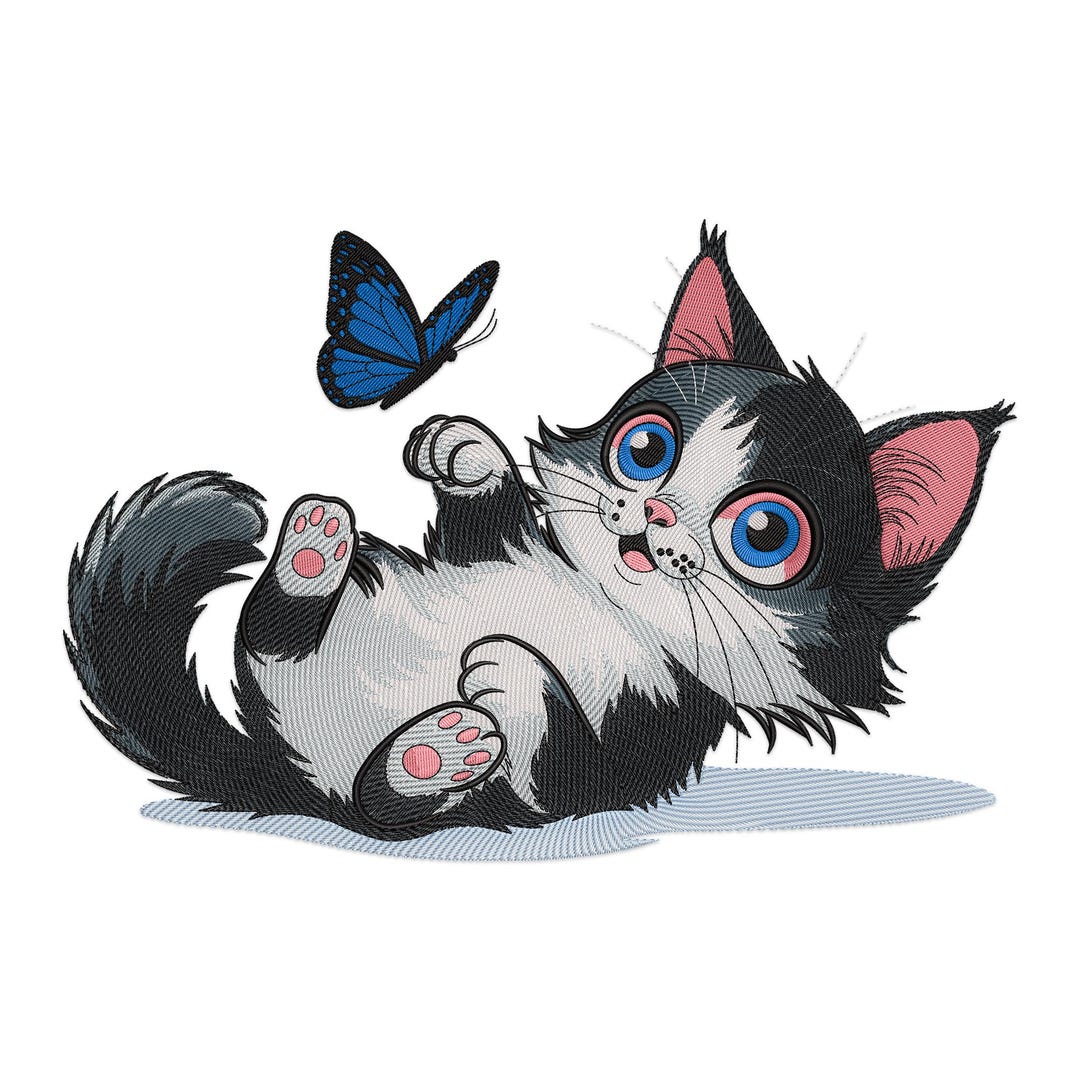 Cat Embroidery Design, Crazy Cats With Butterfly Machine Embroidery ...