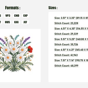 Wildflower Meadow Embroidery Design: Daisy, Poppy, Lavender (PES File ...