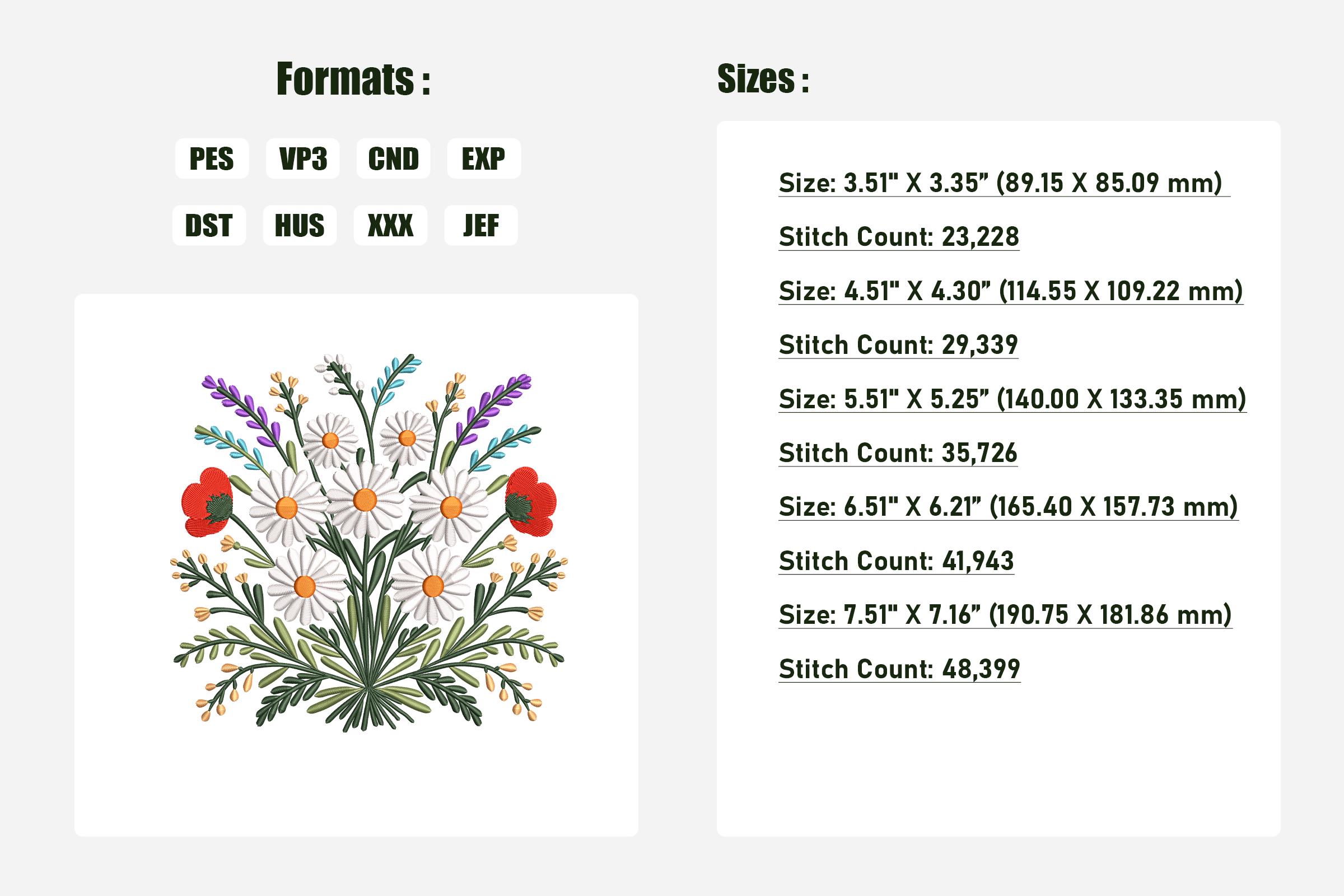 Wildflower Meadow Embroidery Design: Daisy, Poppy, Lavender (PES File ...