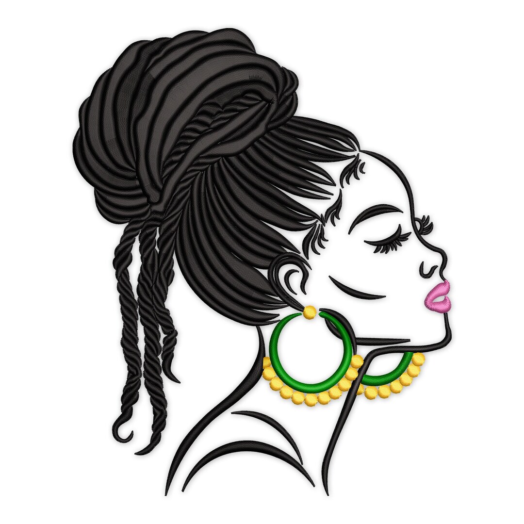 Afro Woman Embroidery Design: Black Girl With Puffs (PES, DST, EXP) - Etsy
