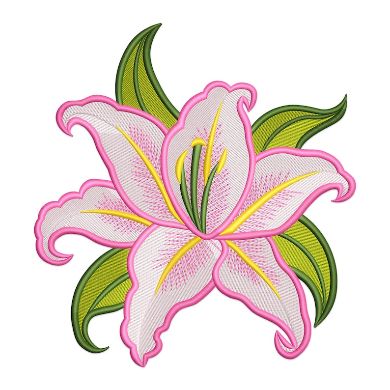 Pink Lily Embroidery Design – Elegant Floral Machine Stitch Pattern for ...