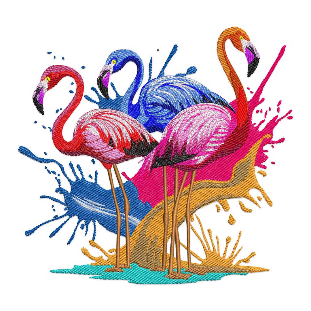 Flamingo Splash Embroidery Design (pes, Dst, Exp, Hus, Jef, Cnd, Vp3 ...