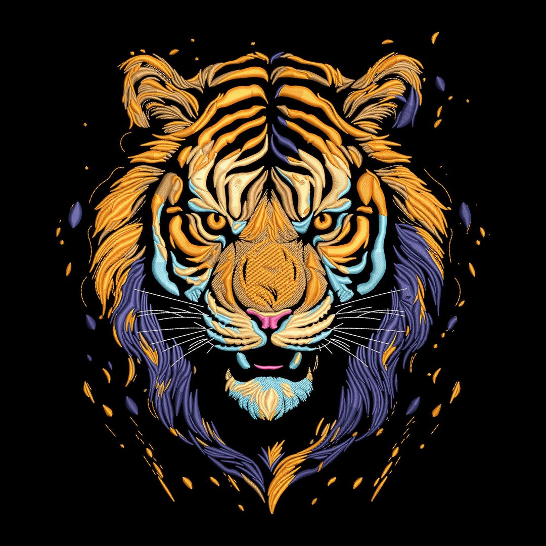 Neon Tiger Head Embroidery Design, Wild Animal Face (PES, DST, EXP) - Etsy