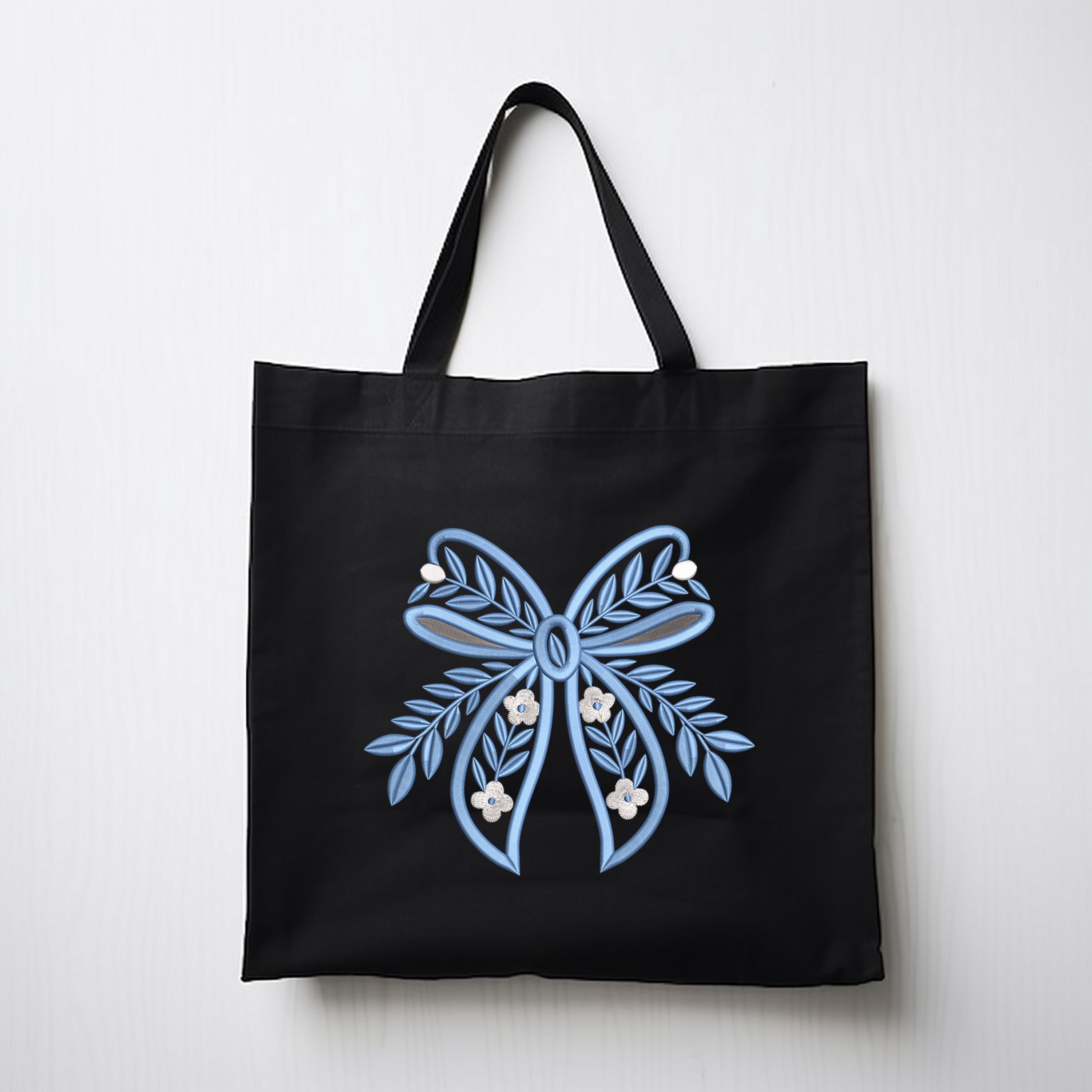 Blue Floral Bow Embroidery Design: Elegant Ribbon & Flowers (digital ...
