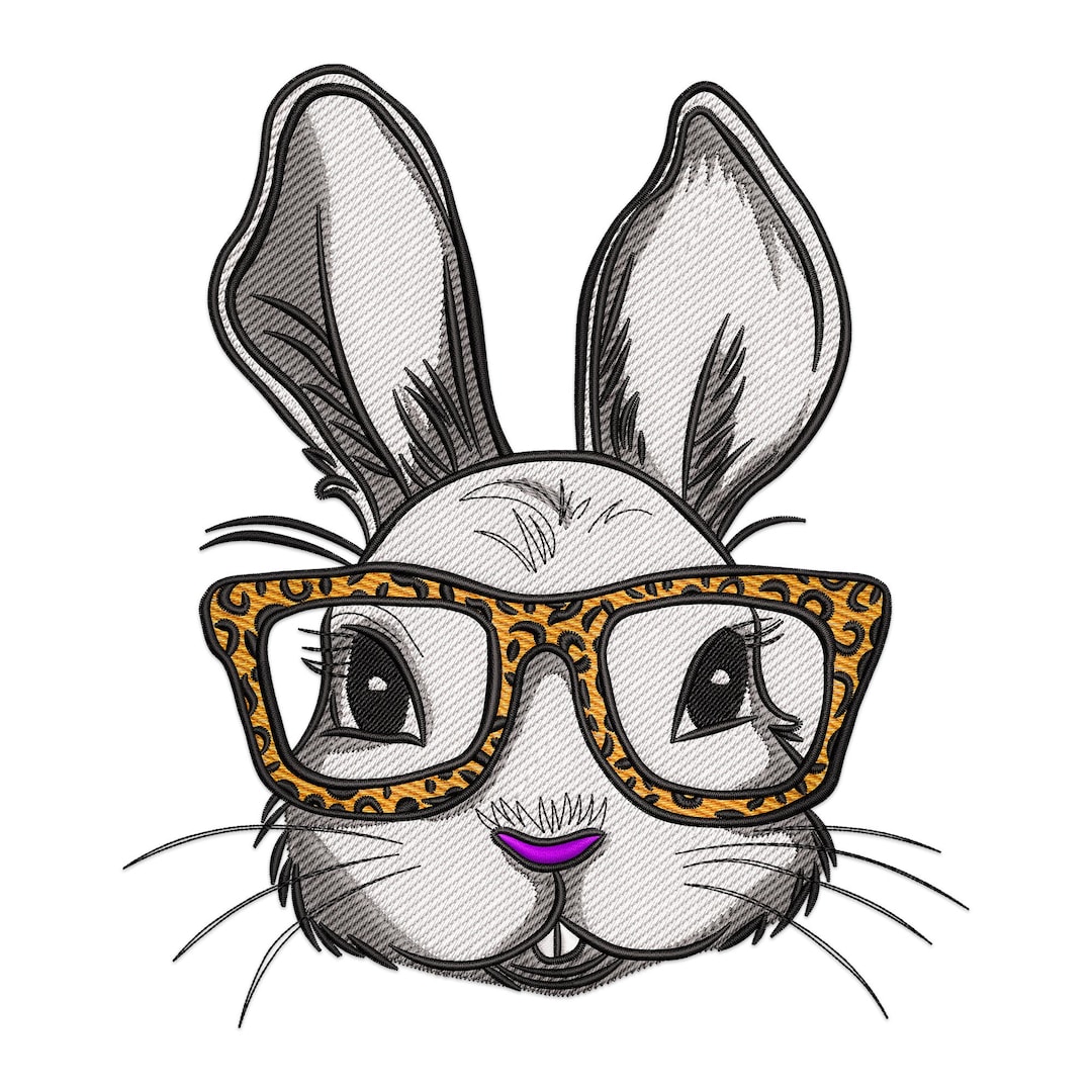 Bunny Face Embroidery Design, Cute Bunny Face With Leopard Sunglasses ...