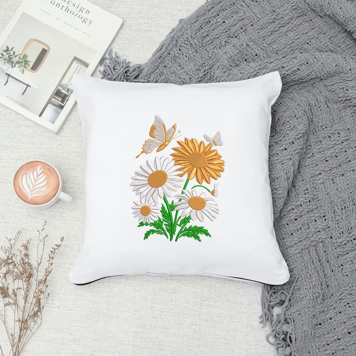 Wildflower Meadow Embroidery Design: Daisy, Clover, Butterfly (PES, DST ...