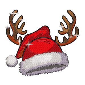 Santa Hat Embroidery Design, Santa Hat With Deer Horn Machine ...