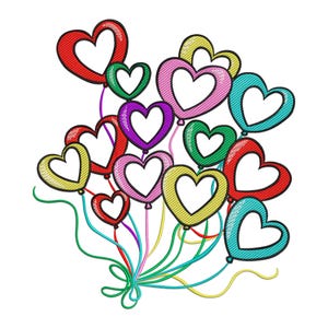 Heart Shaped Balloons Embroidery Design, Colorful Heart Balloons ...
