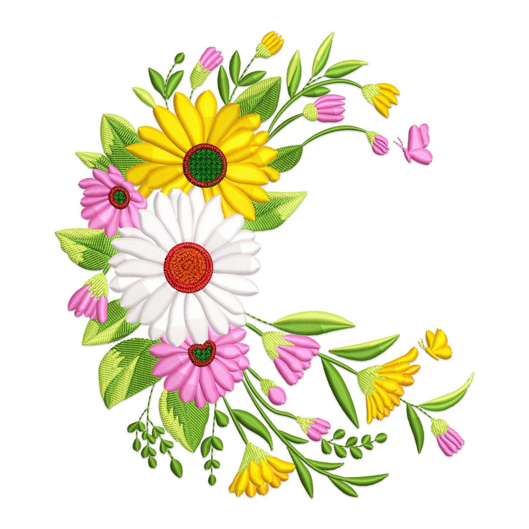 Wildflower Meadow Embroidery Design: Daisy, Clover, Floral PES File - Etsy