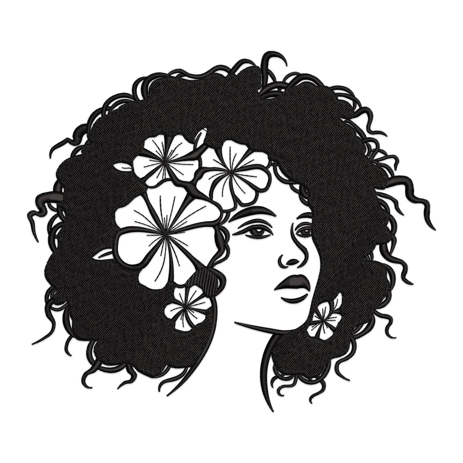 Afro Woman Embroidery Design: Black Girl With Flowers (PES, DST, EXP ...