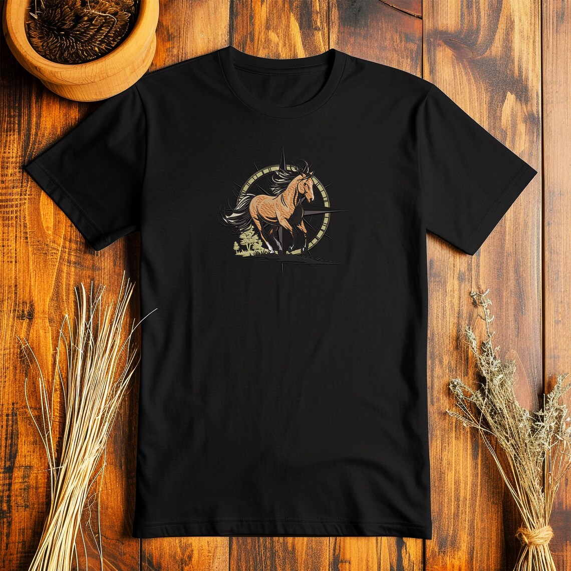 Horse Compass Machine Embroidery Design, Adventure Animal (PES, DST ...
