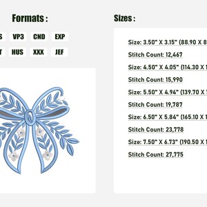 Blue Floral Bow Embroidery Design: Elegant Ribbon & Flowers (digital ...