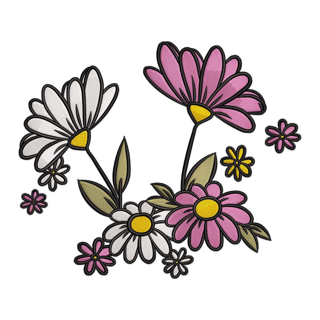 Wildflower Meadow Embroidery Design: Daisy & Clover Bouquet (PES File ...