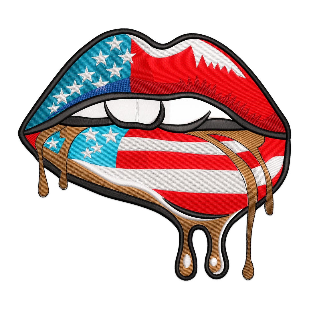 Lips Embroidery Design, USA Flag in Lips Machine Embroidery Design ...