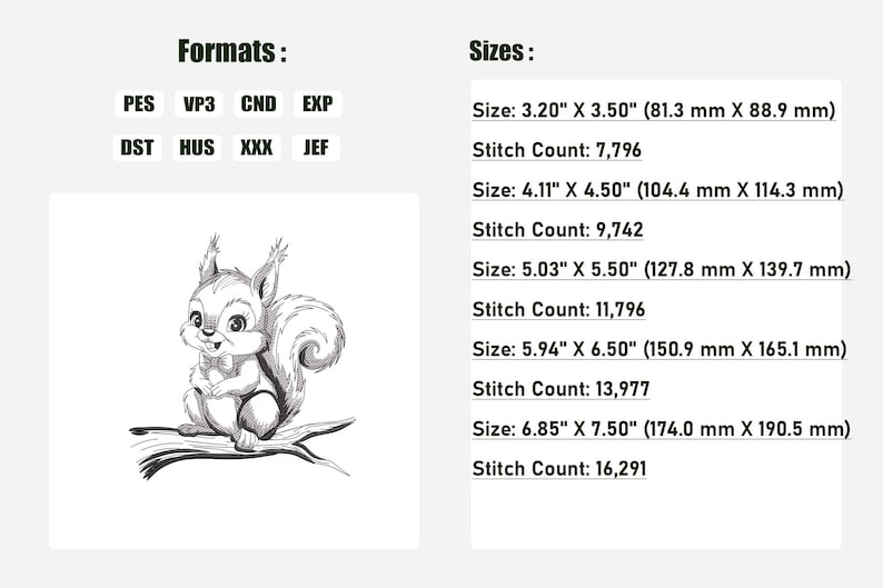 Squirrel Embroidery Design, Realistic Woodland Animal (PES, DST, EXP ...