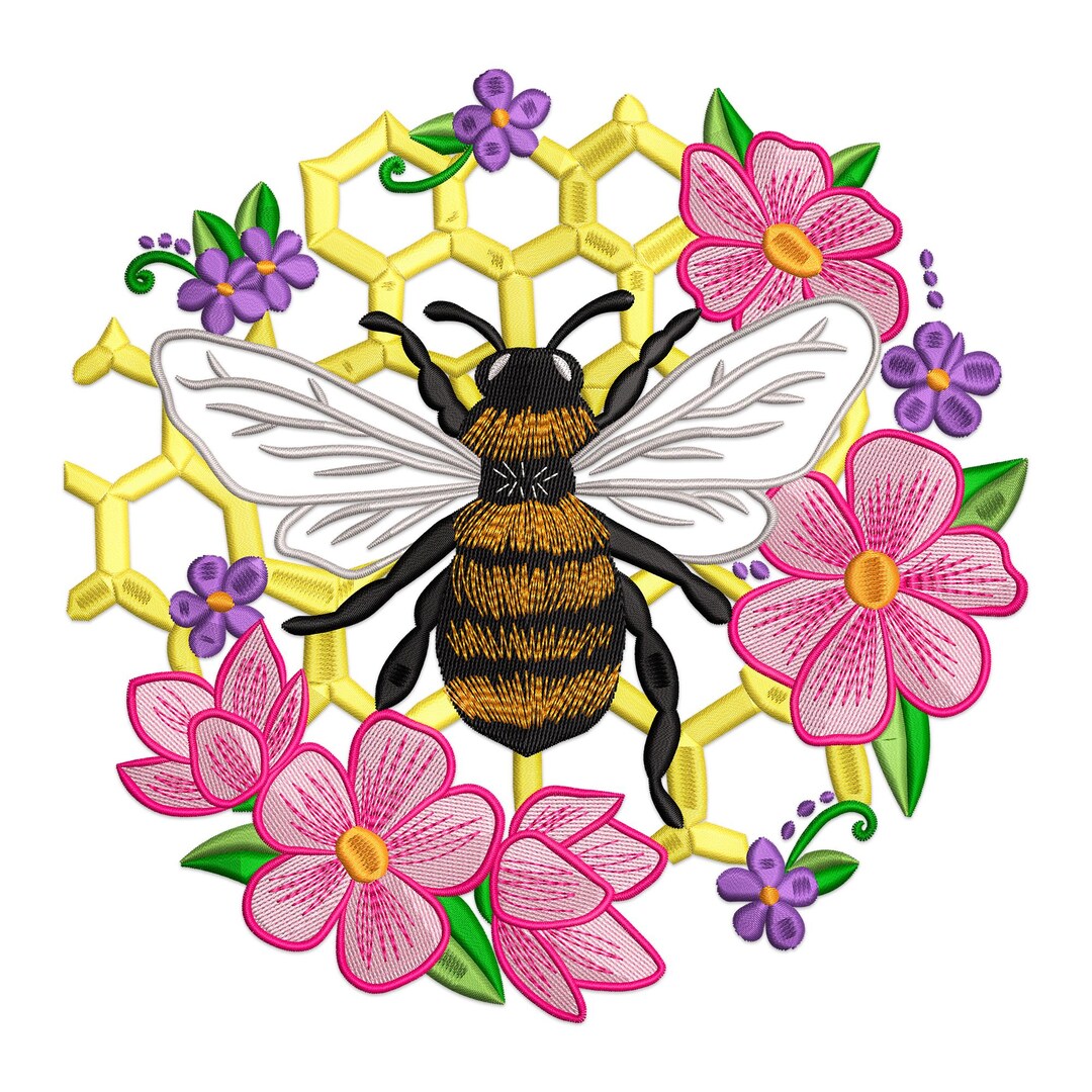 Bee Happy Embroidery Design, Bee Happy With Sunflower Machine Embroidery Design, Bee With ...