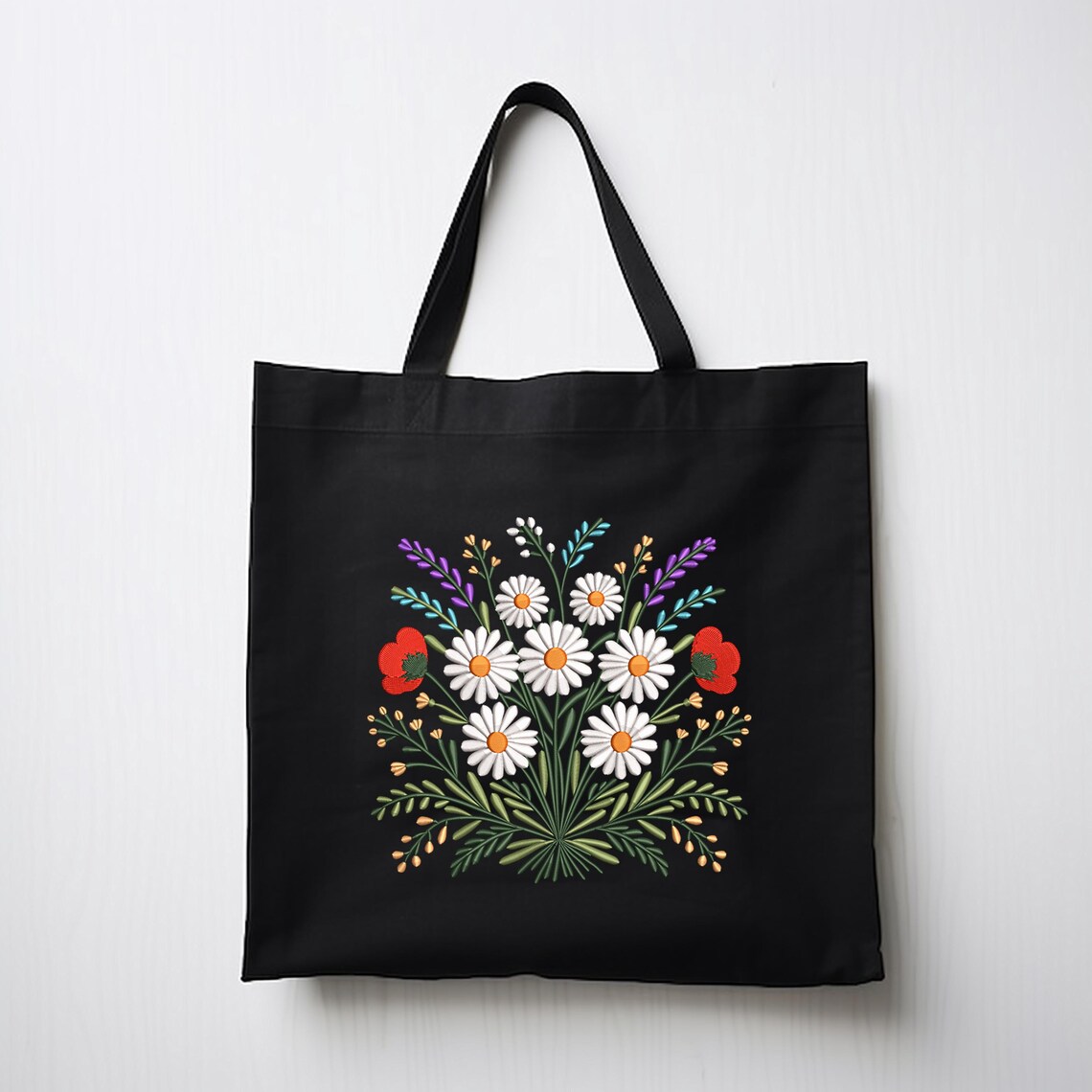 Wildflower Meadow Embroidery Design: Daisy, Poppy, Lavender (PES File ...